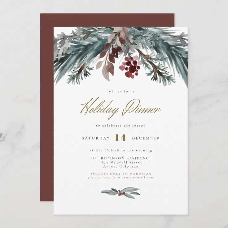 NOEL Rustic Christmas Pine Winter Holiday Dinner Invitation | Zazzle