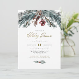 NOEL Rustic Christmas Pine Winter Holiday Dinner Invitation | Zazzle
