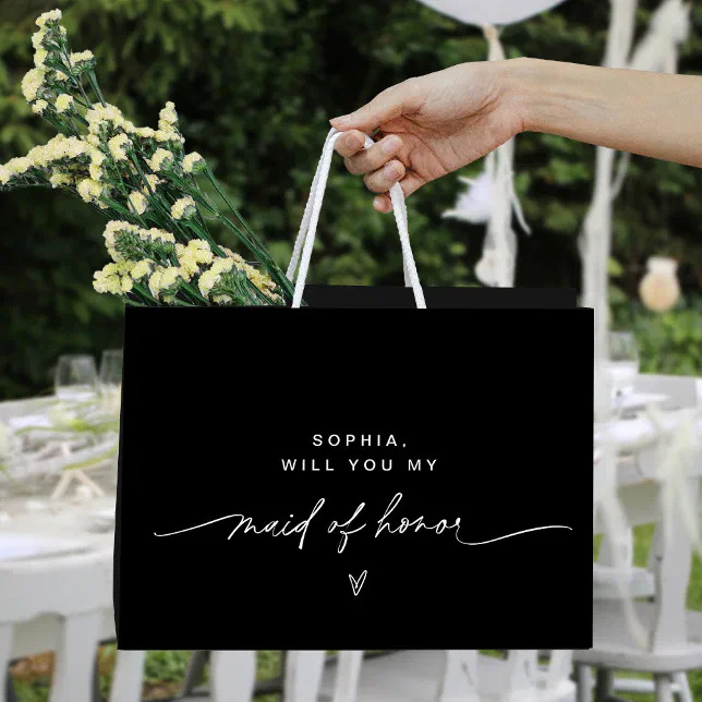 NOIR Minimalist Maid of Honor Gift Bag | Zazzle