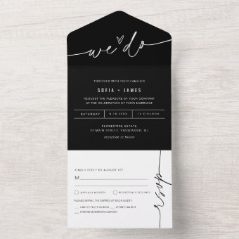 NOIR Minimalist Wedding All In One Invitation | Zazzle