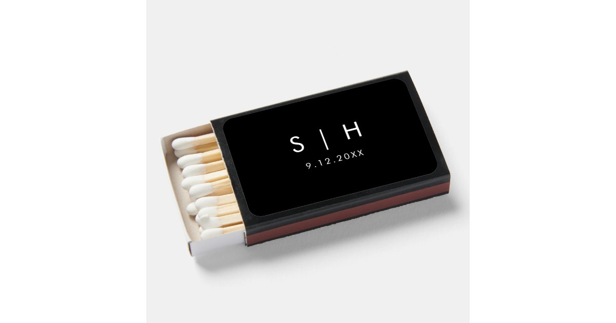 NOIR Monogram Wedding Matchboxes (pack of 50) | Zazzle