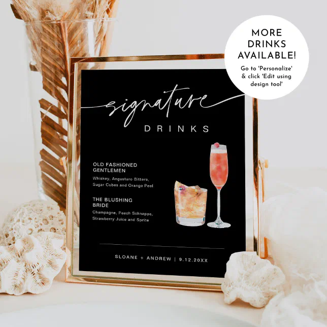 NOIR Signature Drinks Wedding Sign Black 8x10 | Zazzle