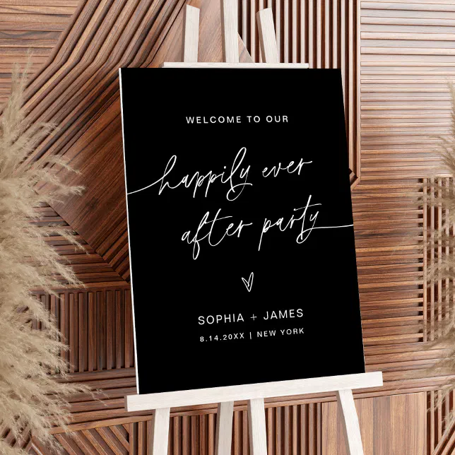 NOIR Wedding Welcome Sign Happily Ever After | Zazzle