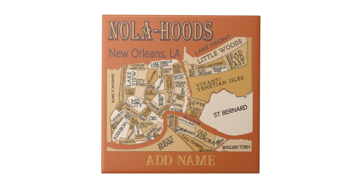 Nola-Hoods Map Ceramic Tile | Zazzle