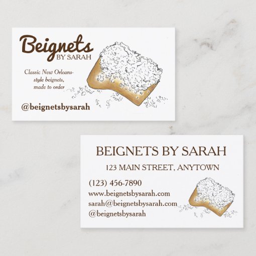 NOLA New Orleans Louisiana Beignets Pastry Food Business Card | Zazzle