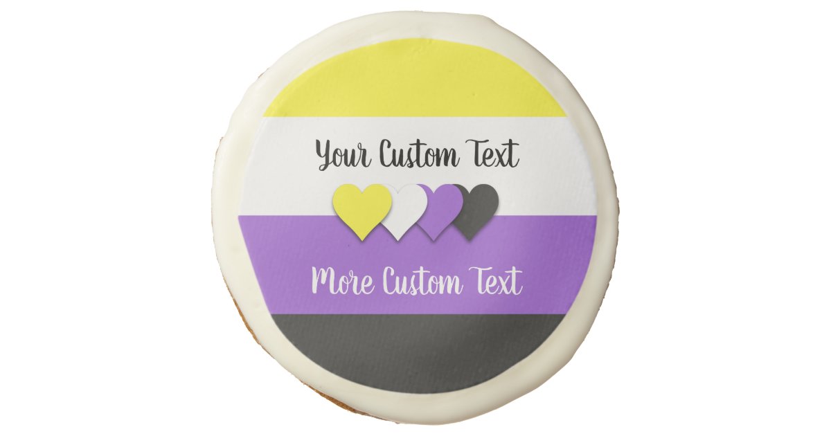 Non-binary pride flag with hearts sugar cookie | Zazzle