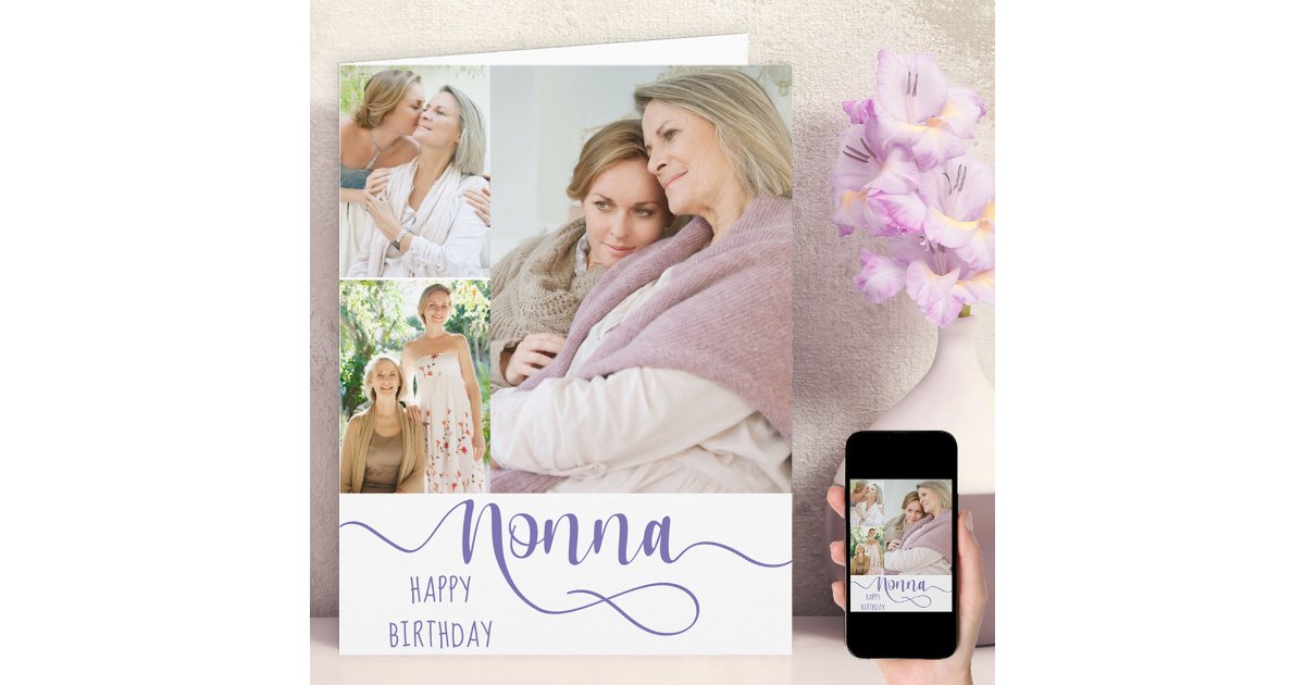 Nonna Calligraphy 3 Photo Happy Birthday Card | Zazzle