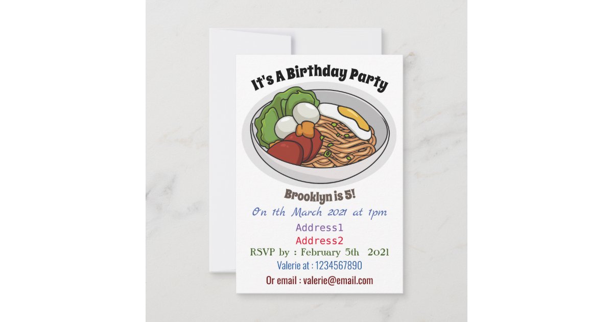 Noodle cartoon illustration invitation | Zazzle
