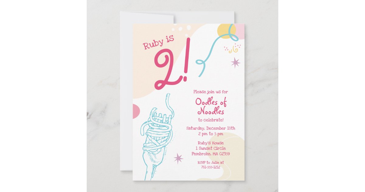 Noodles Kids Birthday Invitation | Zazzle