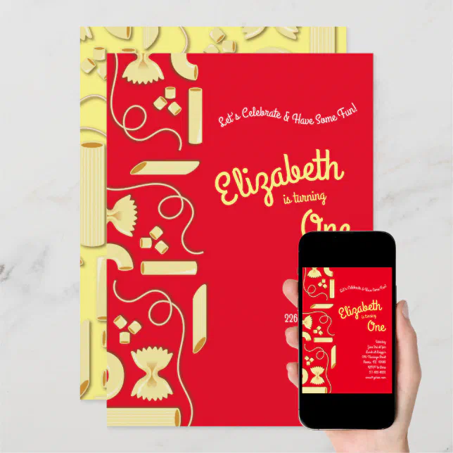 Noodles Pasta Kid 1st Birthday Party Italian Invitation | Zazzle