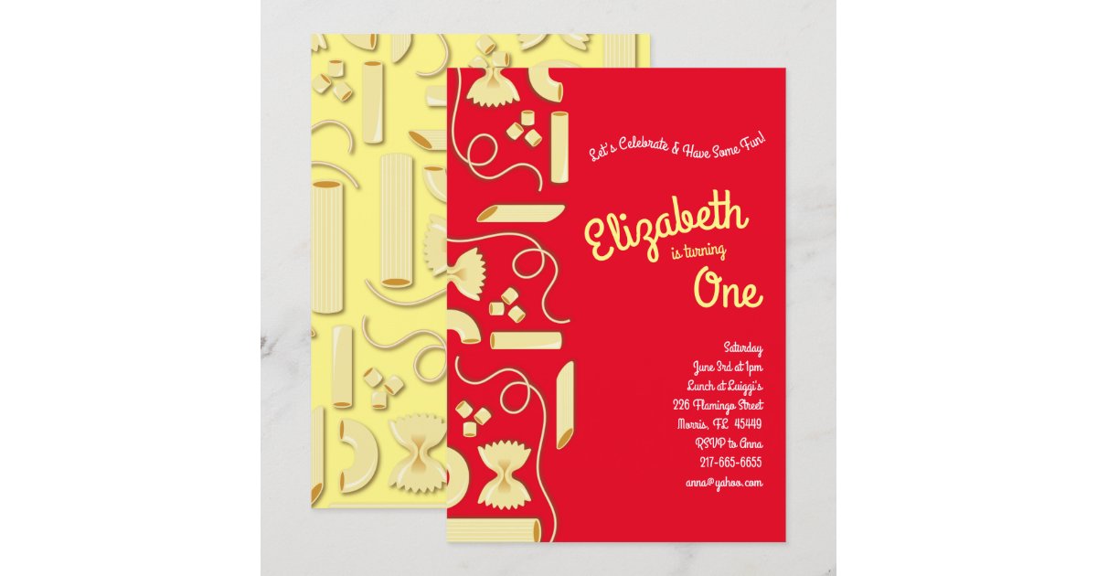 Noodles Pasta Kid 1st Birthday Party Italian Invitation | Zazzle