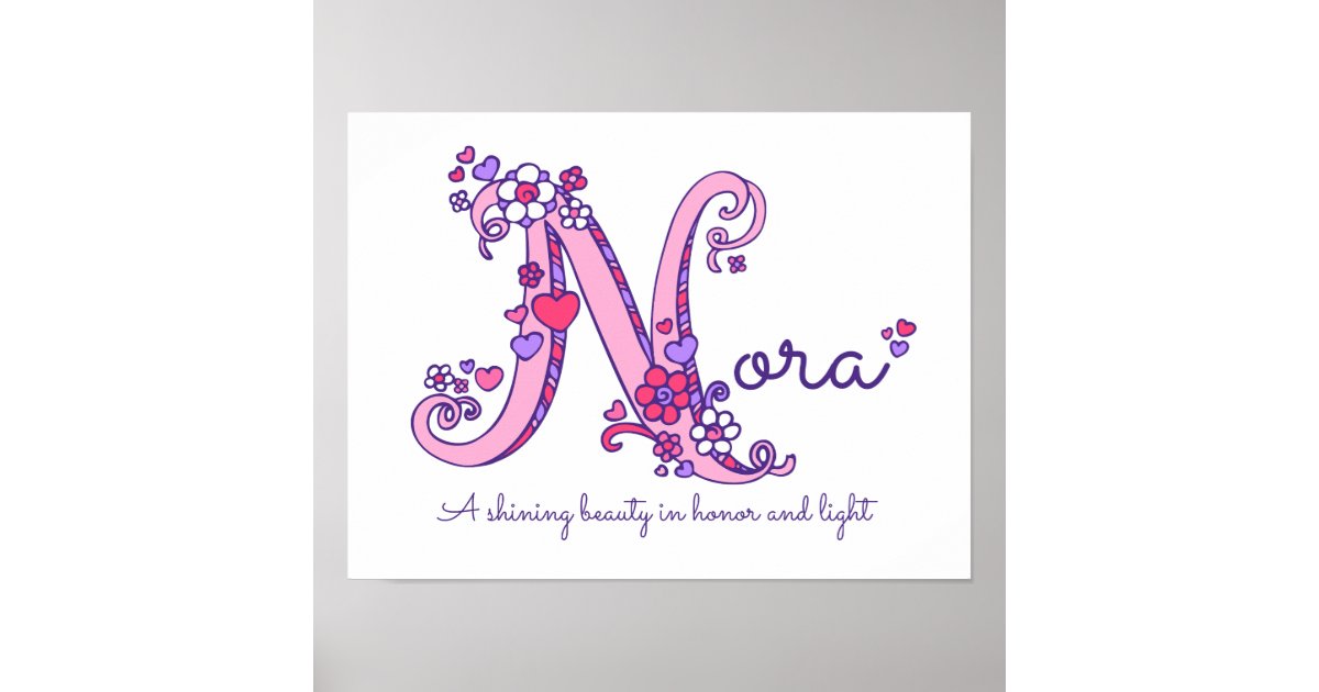 Nora letter N girls name and meaning poster | Zazzle