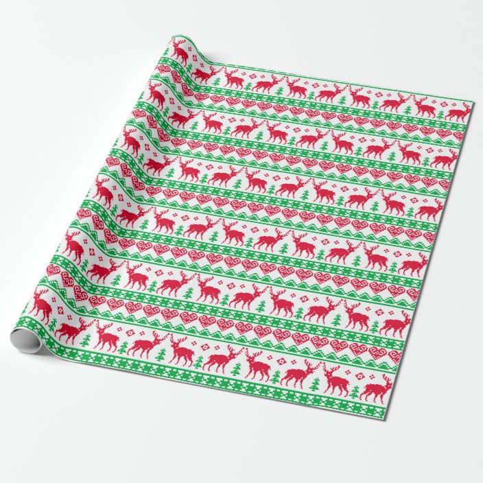 Nordic Christmas Tacky Reindeer Red Green Wrapping Paper | Zazzle.com
