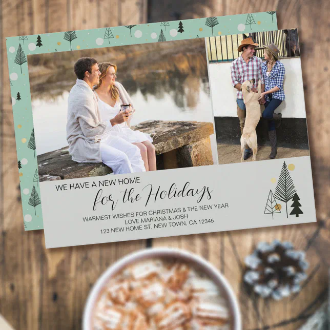 Nordic Christmas Trees 2 Photo New Address Holiday Card | Zazzle