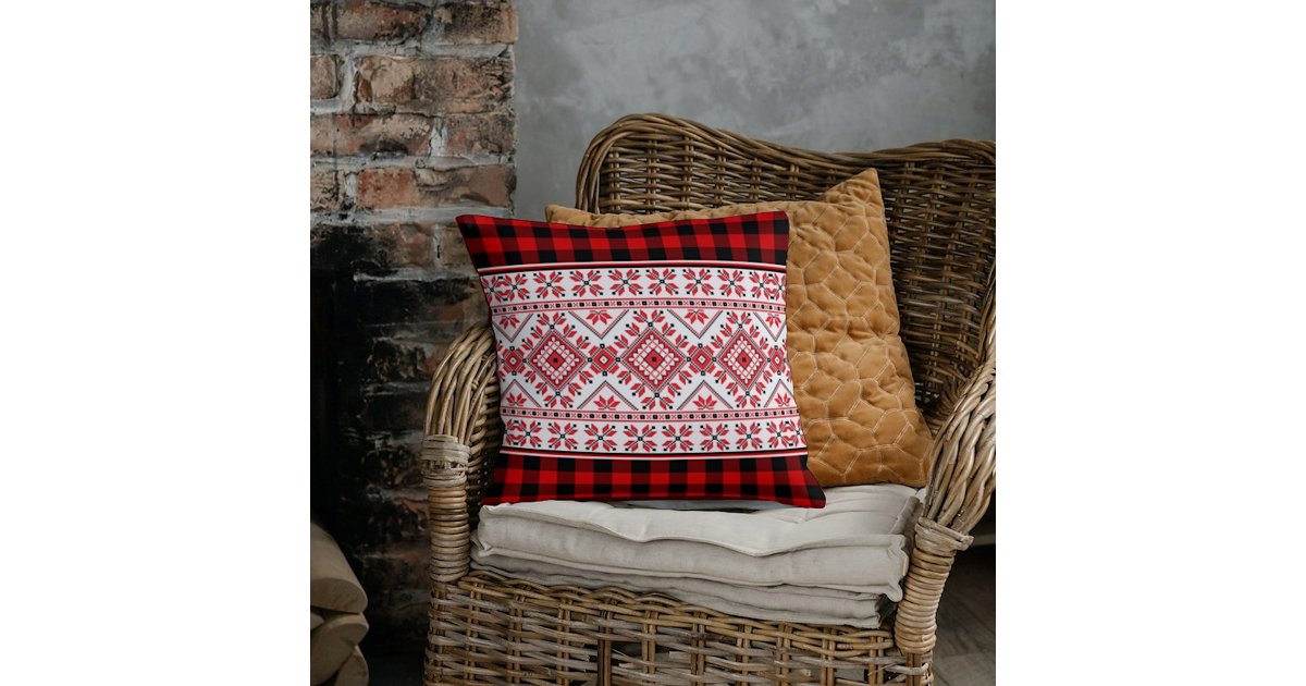 Nordic Fair Isle And Red Black Buffalo Lumberjack Throw Pillow | Zazzle