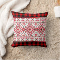 Nordic Fair Isle And Red Black Buffalo Lumberjack Throw Pillow | Zazzle