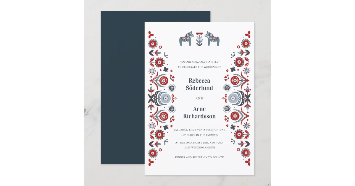 Nordic Folk Art Dala Horse Scandinavian Wedding Invitation | Zazzle