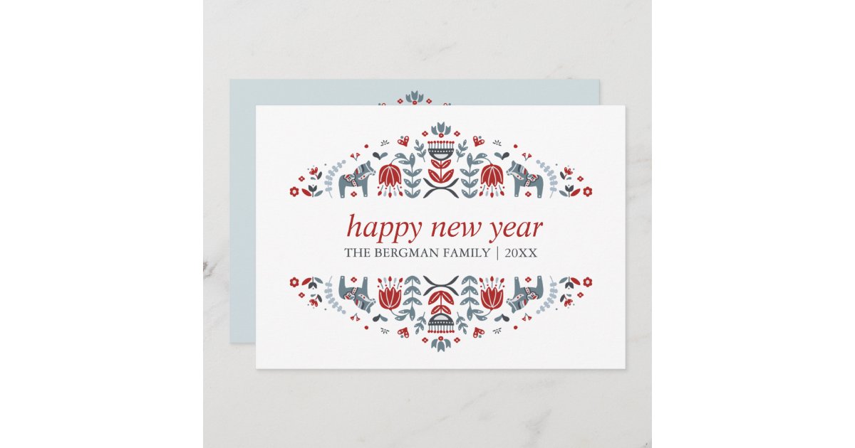 Nordic Folk Art | New Year Christmas 3 Photo Holiday Card | Zazzle