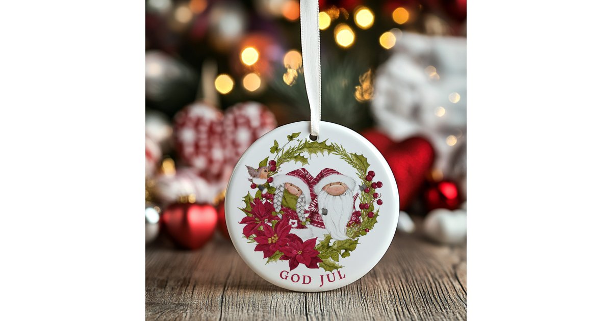 Nordic Gnome | God Jule | Norwegian Christmas Ceramic Ornament | Zazzle