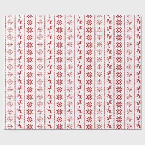 Nordic Holiday Pattern - Red & White Wrapping Paper | Zazzle