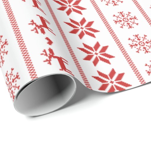 Nordic Holiday Pattern - Red & White Wrapping Paper | Zazzle
