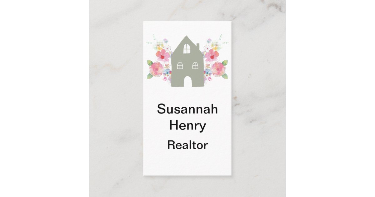 Nordic House Floral Simple Realtor Housesitting Business Card | Zazzle