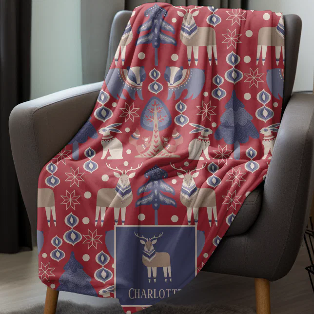 Nordic Winter Scandinavian Pattern Personalized Fleece Blanket | Zazzle