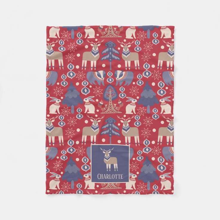 Nordic Winter Scandinavian Pattern Personalized Fleece Blanket | Zazzle