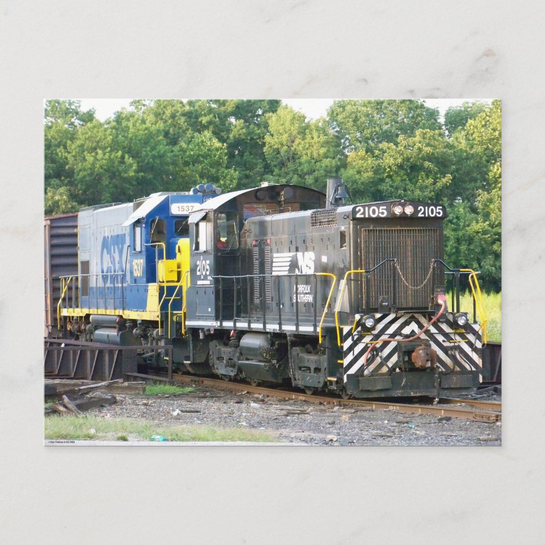 Norfolk Southern SW- 1001 2105 & CSX 1537 Postcard | Zazzle