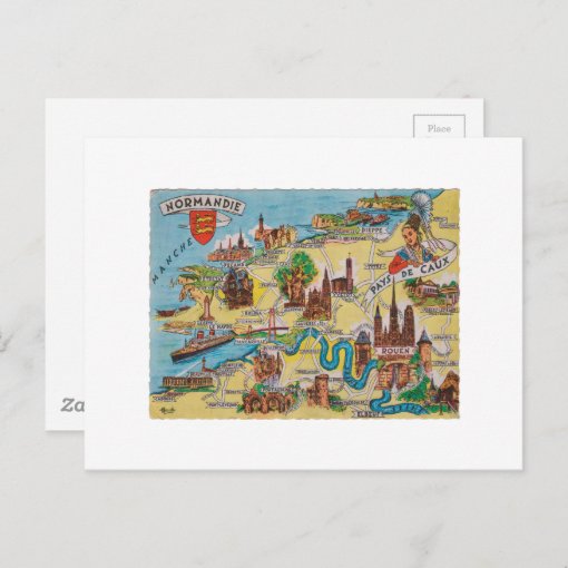 Normandie old map postcard | Zazzle