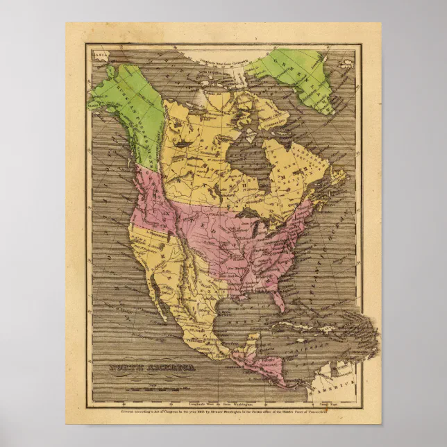 North America Hand Colored Atlas Map Poster | Zazzle