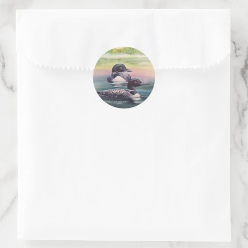 North American Loons on Lake Watercolor Art Classic Round Sticker | Zazzle