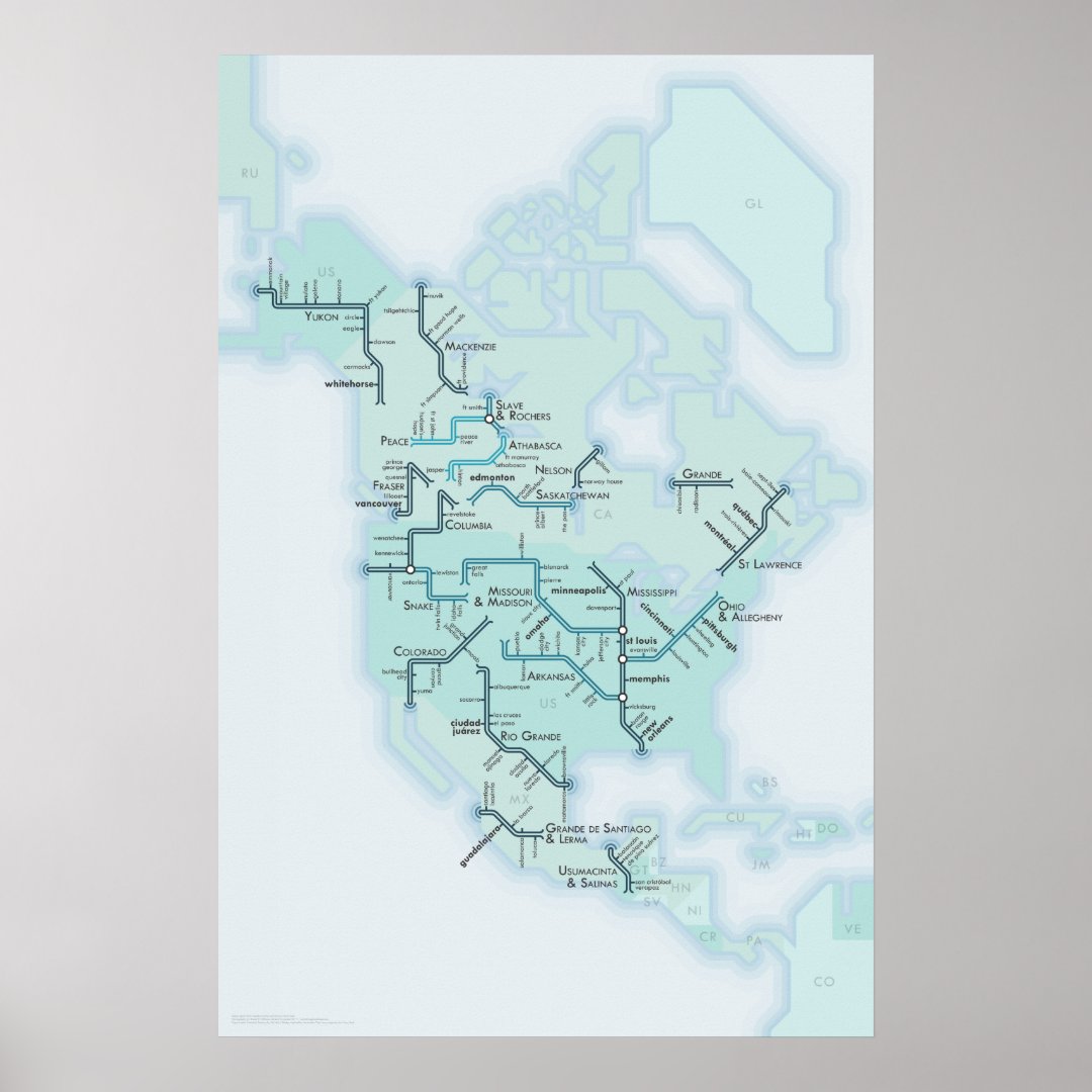 North American Rivers Poster | Zazzle