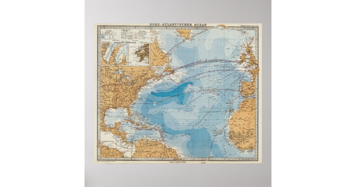 North Atlantic Ocean Map Poster | Zazzle