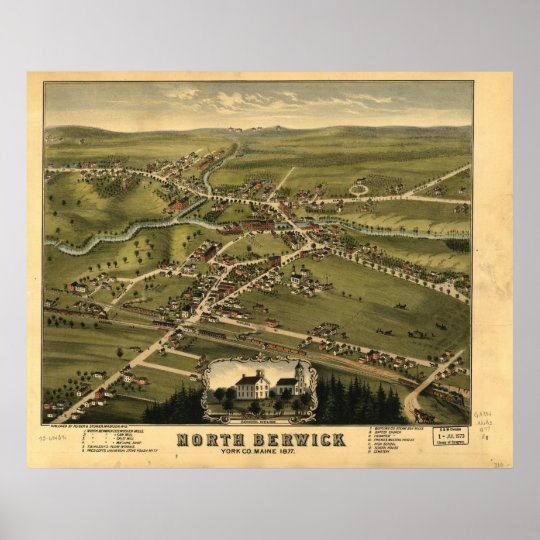 North Berwick Maine 1877 Antique Panoramic Map Poster | Zazzle.com