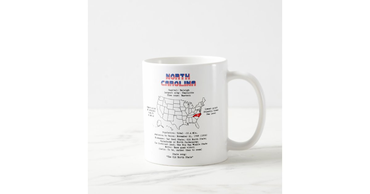 North Carolina American state on a map and details Coffee Mug | Zazzle