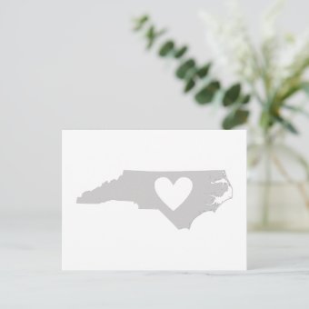 North Carolina Gray State Map Shape with Heart Postcard | Zazzle