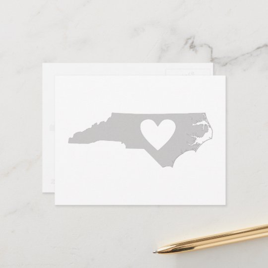 North Carolina Gray State Map Shape with Heart Postcard | Zazzle