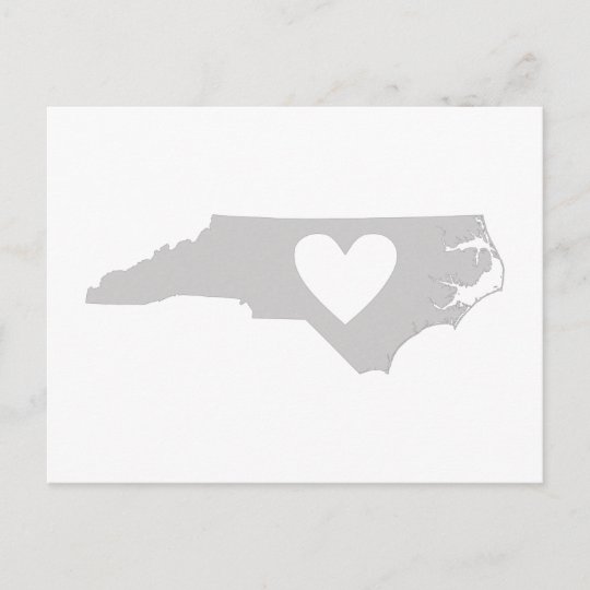 North Carolina Gray State Map Shape with Heart Postcard | Zazzle.com