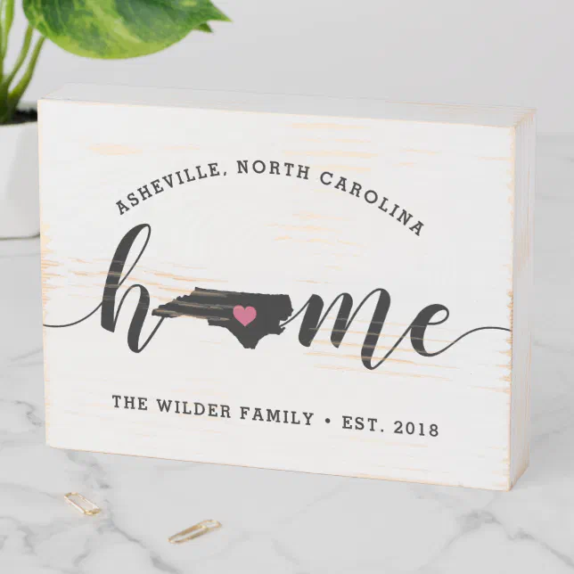 North Carolina Home State Rustic Family Name Wooden Box Sign | Zazzle