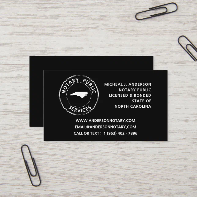 North Carolina Notary Public Services Business Card | Zazzle