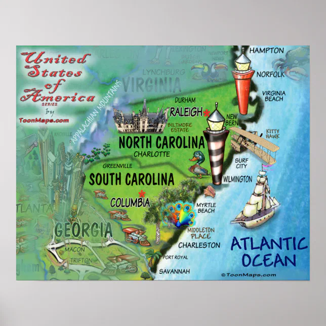 North Carolina South Carolina USA Poster | Zazzle