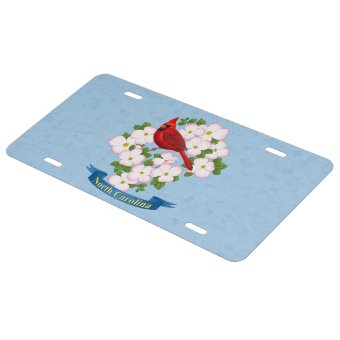 North Carolina State Cardinal Bird Dogwood Flower License Plate | Zazzle