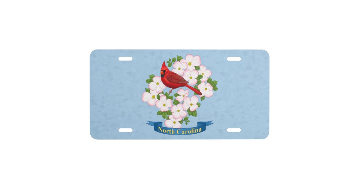 North Carolina State Cardinal Bird Dogwood Flower License Plate | Zazzle