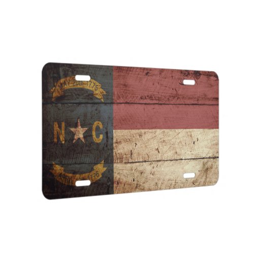North Carolina State Flag on Old Wood Grain License Plate | Zazzle