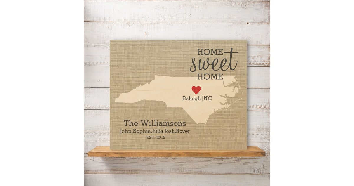 North Carolina State Love Map Custom Family Name Wood Wall Art | Zazzle