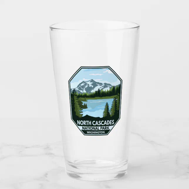 North Cascades National Park Minimal Retro Emblem Glass | Zazzle