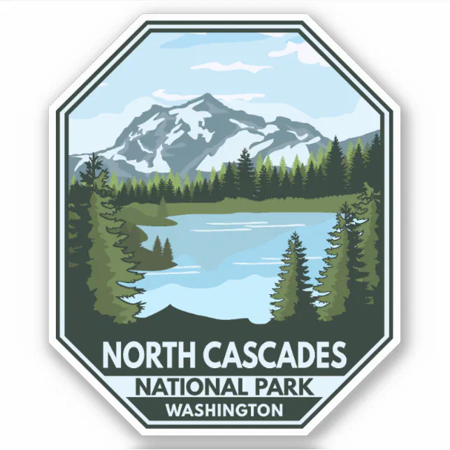 North Cascades National Park Minimal Retro Emblem Sticker | Zazzle