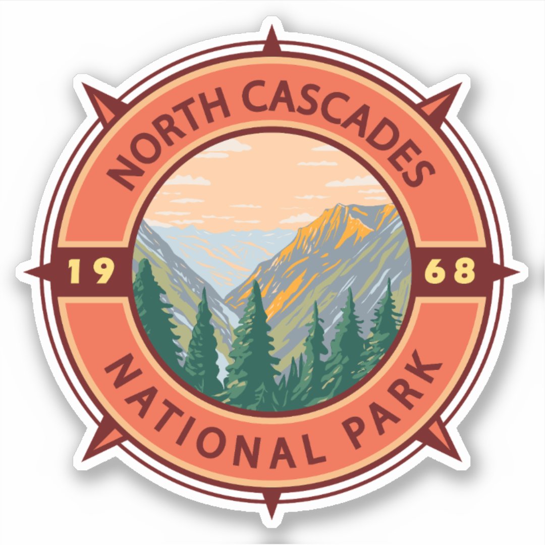 North Cascades National Park Retro Compass Emblem Sticker | Zazzle