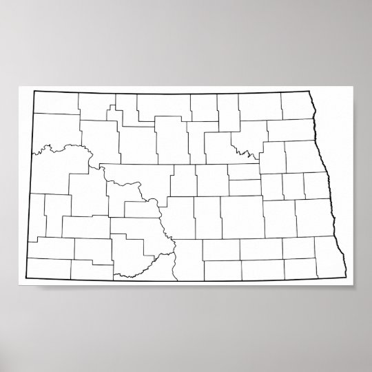 North Dakota Counties Blank Outline Map Poster | Zazzle.com